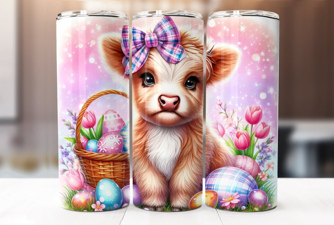 Easter Highland Cow Sublimation Design, 20oz Skinny Tumbler Digital ...