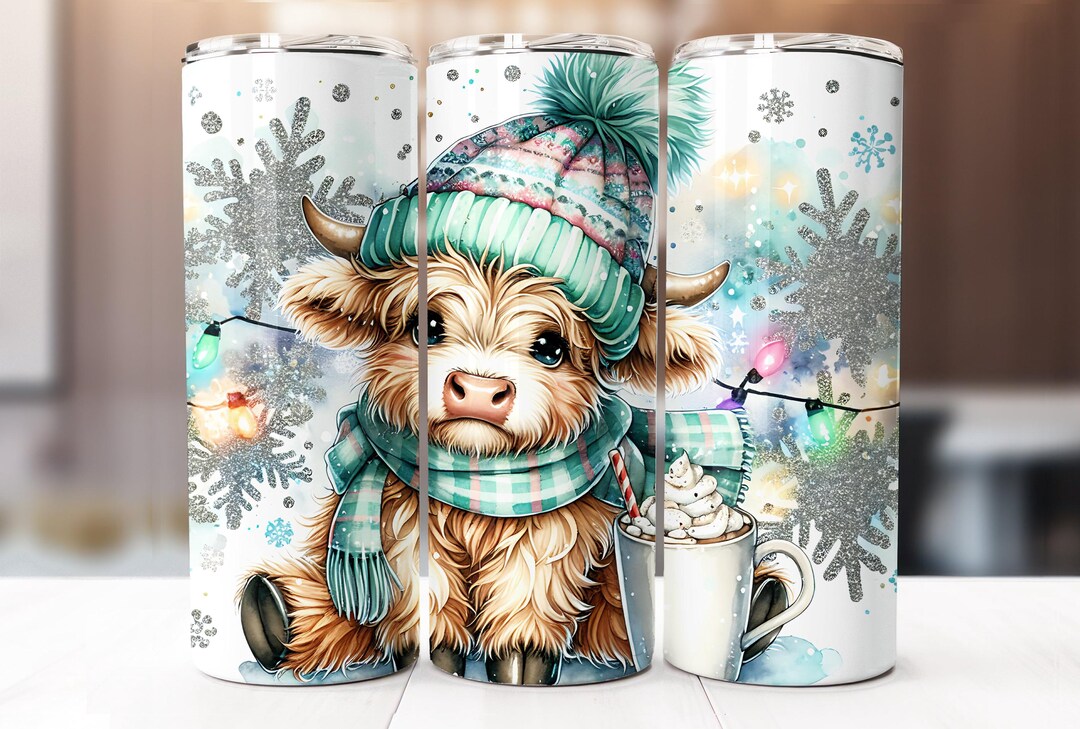 Seamless Christmas Highland Cow Tumbler Wrap, 20oz Skinny Tumbler ...