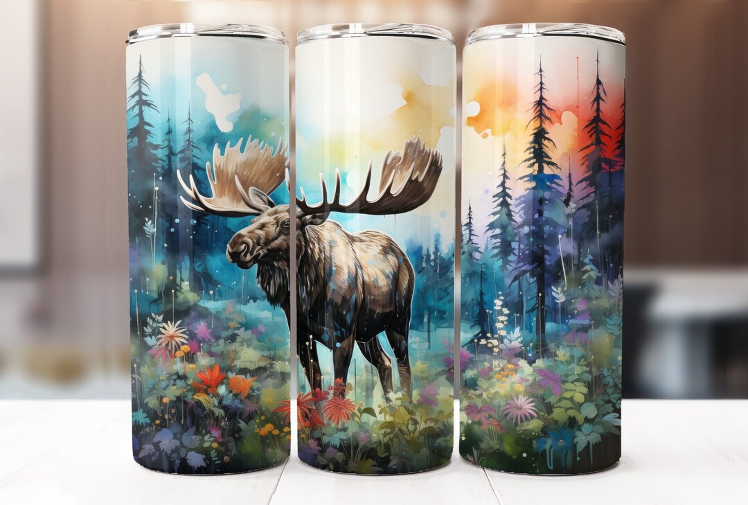 Alcohol Ink Moose Sublimation Design, 20oz Skinny Tumbler Digital ...
