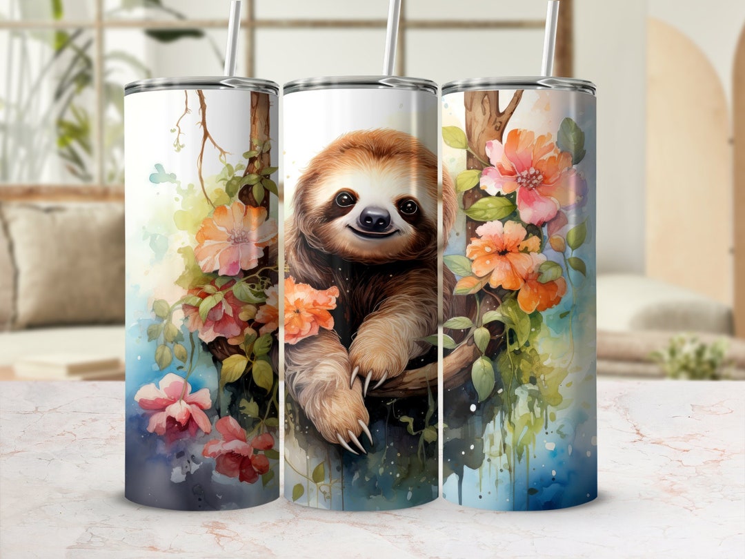 Sloth Sublimation Design, 20oz Skinny Tumbler Digital Download PNG ...