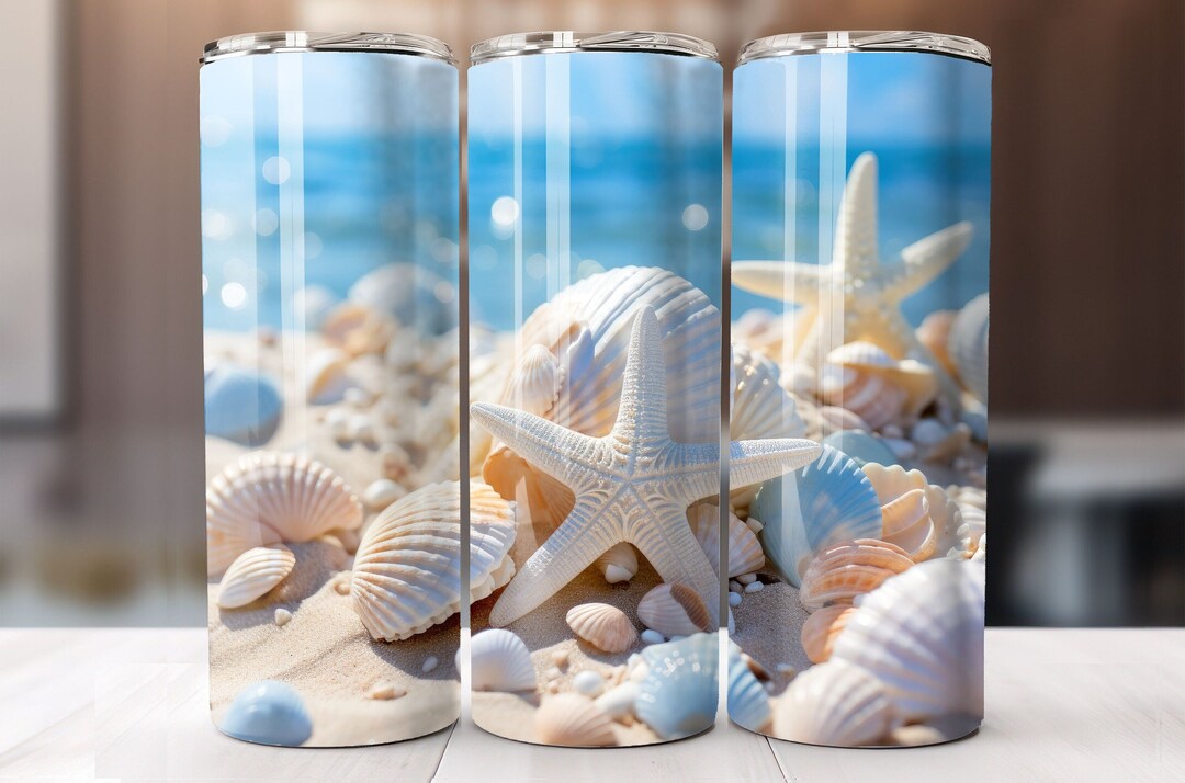 Seashells Beach Ocean Sublimation Design, 20oz Skinny Tumbler Digital ...
