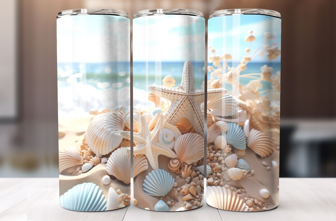 Seashells Beach Ocean Sublimation Design, 20oz Skinny Tumbler Digital ...