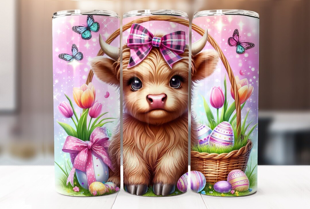 Easter Highland Cow Sublimation Design, 20oz Skinny Tumbler Digital ...