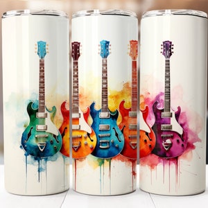 Watercolor Guitar Sublimation Design, 20oz Skinny Tumbler Digital ...