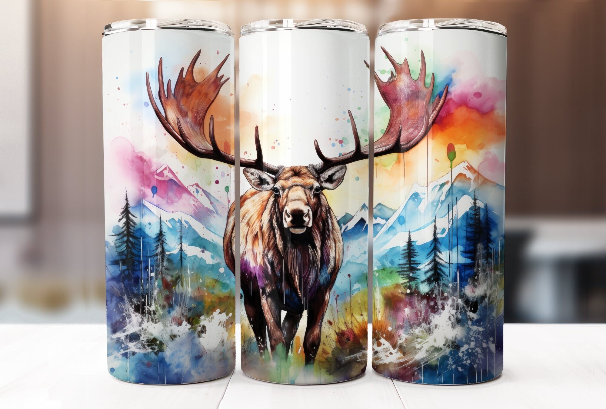 Alcohol Ink Moose Sublimation Design, 20oz Skinny Tumbler Digital ...