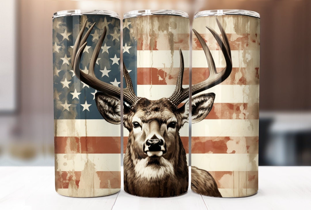 American Deer Hunting Sublimation Design, 20oz Skinny Tumbler Digital ...