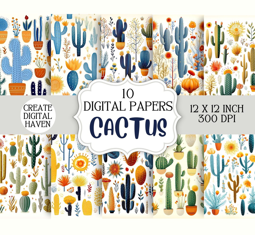 Cactus Digital Paper Pack | Cactus Backgrounds | Scrapbook Paper ...