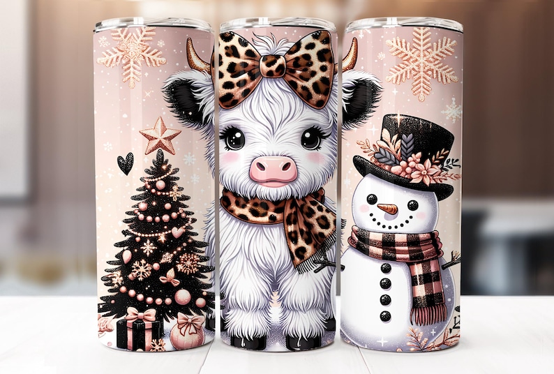 Seamless Christmas Highland Cow Tumbler Wrap, 20oz Skinny Tumbler ...