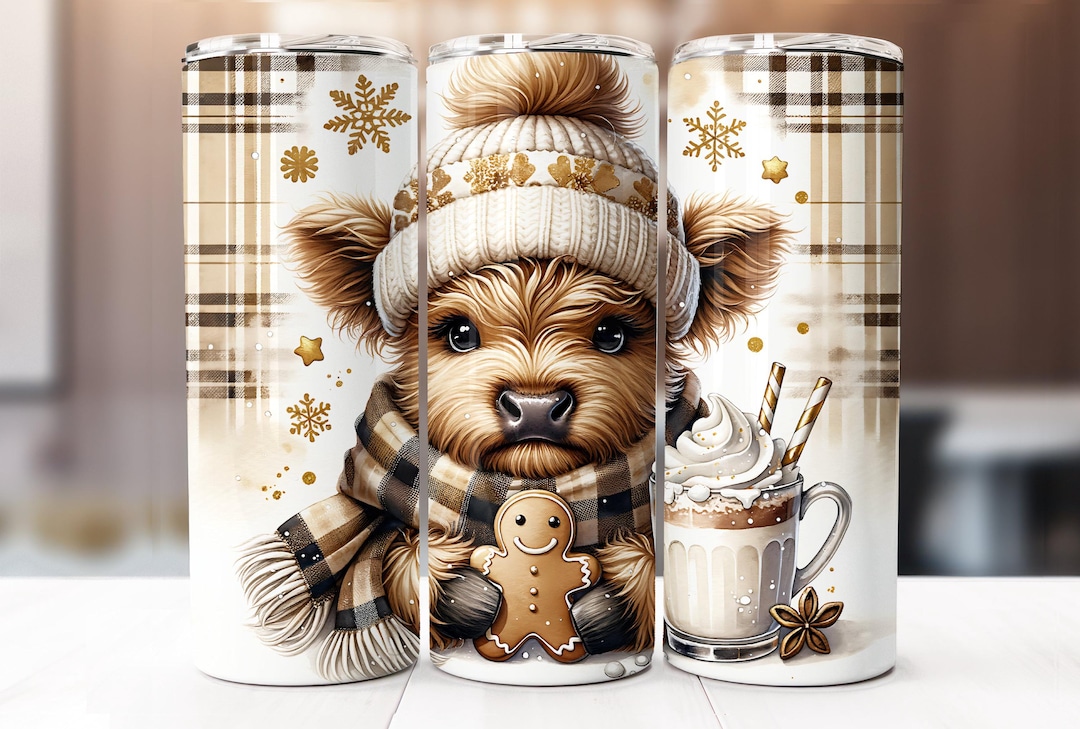 Seamless Christmas Baby Highland Cow, 20oz Skinny Tumbler Digital ...