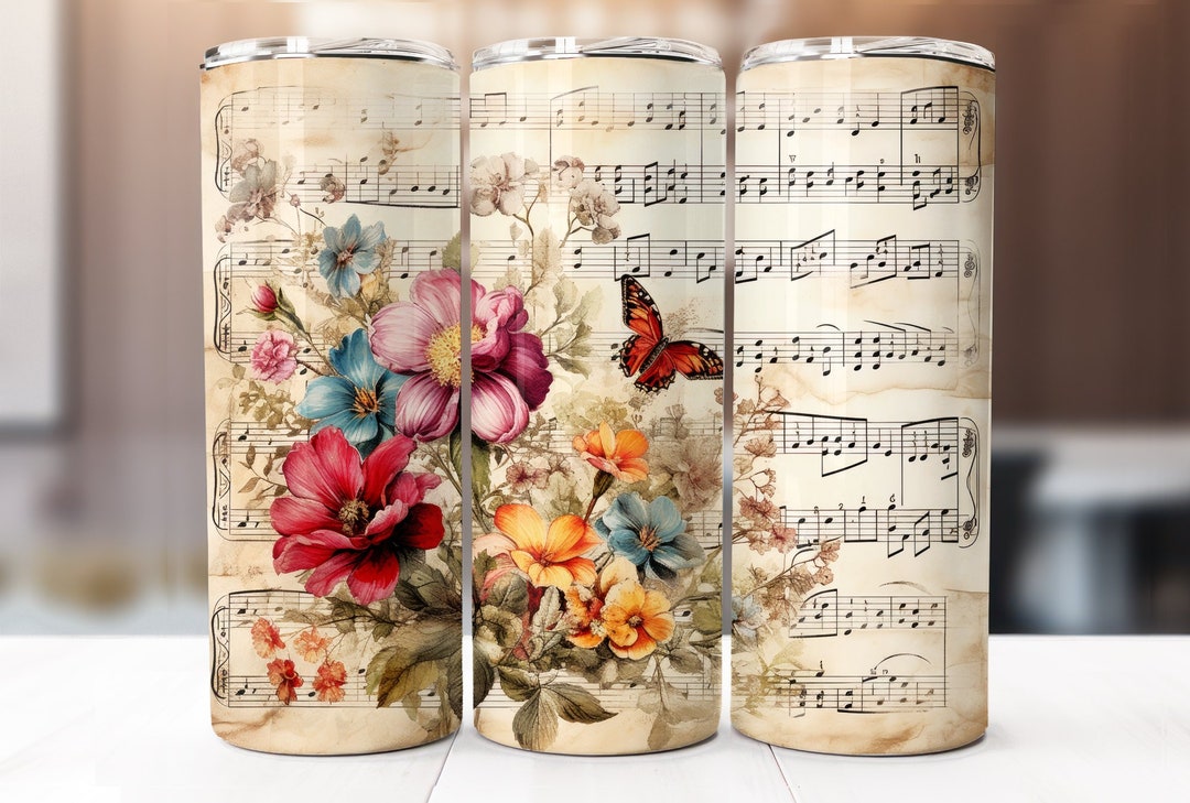 Music Notes Sheet Sublimation Design, 20oz Skinny Tumbler Digital ...