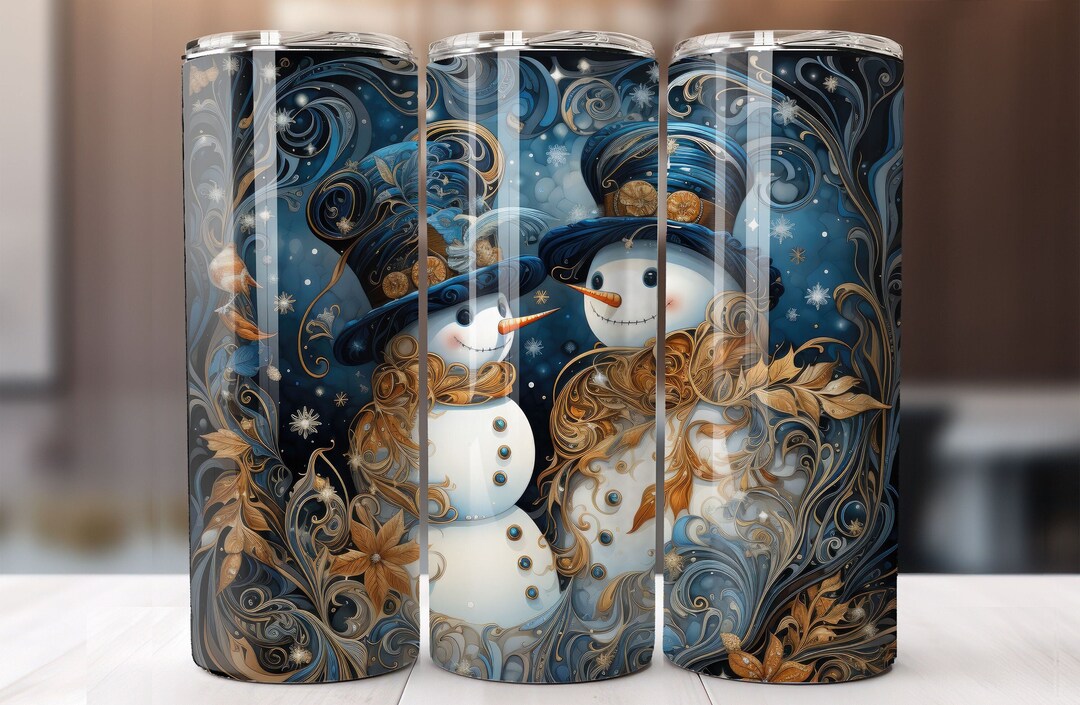 Christmas Snowmen Sublimation Design, 20oz Skinny Tumbler Digital ...