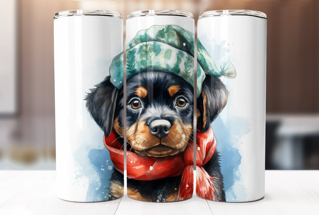 Christmas Rottweiler Sublimation Design, 20oz Skinny Tumbler Digital ...