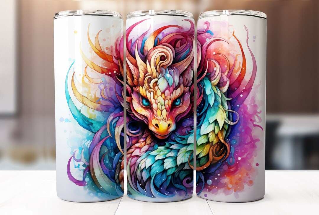 Alcohol Ink Dragon Sublimation Design, 20oz Skinny Tumbler Digital ...