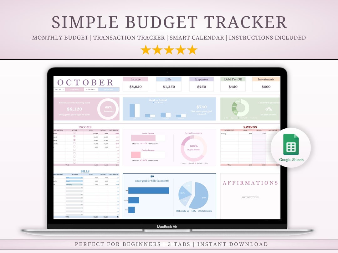 Monthly Budget Spreadsheet for Google Sheets, Paycheck Budget, biweekly ...