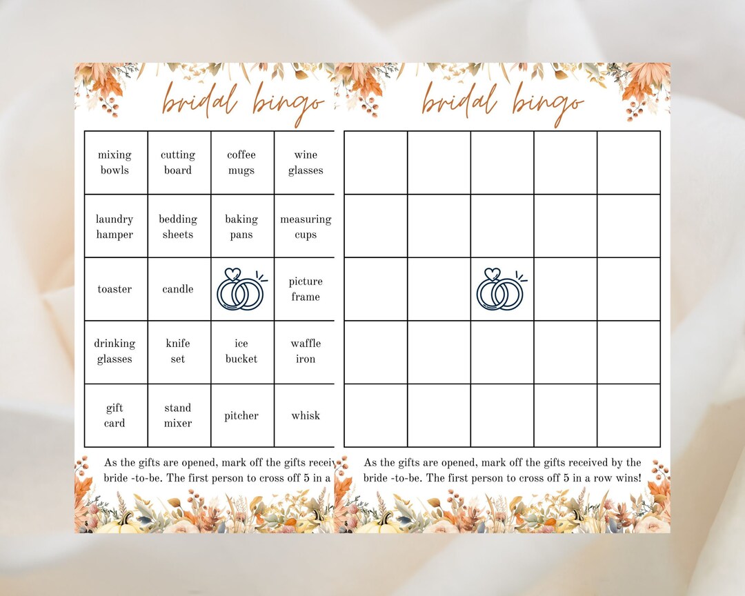 Fall in Love Bridal Shower Bingo, Fall Bridal Games, Fall Bridal Shower ...