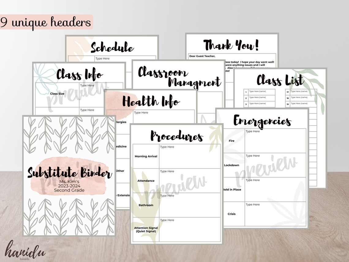 Editable Substitute Binder, Printable Substitute Template, Digital Sub ...
