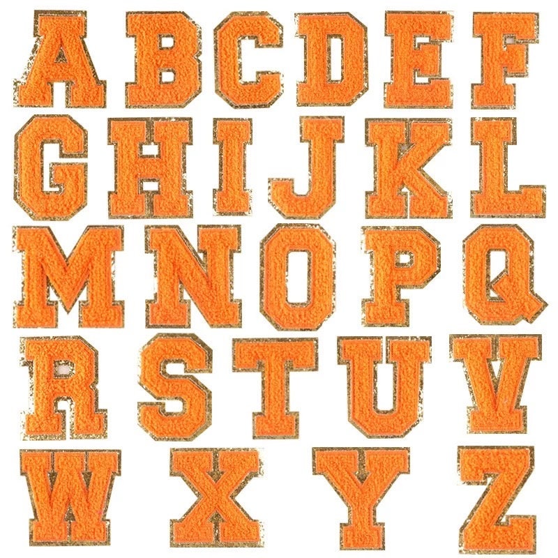 8 Cm/ 3 in Tall Iron Orange Chenille Letters With Gold Glitter Edge ...