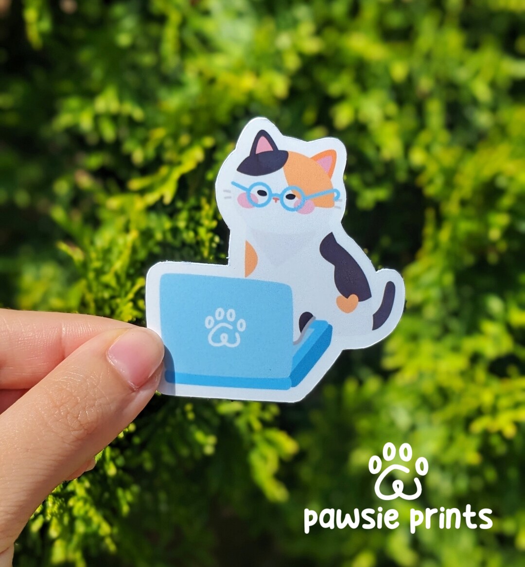 Working Cat Vinyl Sticker - Etsy