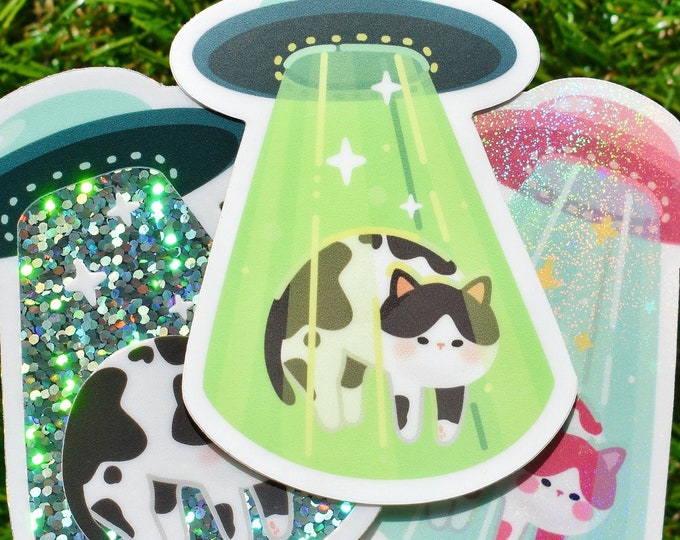 Mini Moo UFO Abduction Cat Vinyl Sticker - Etsy Canada