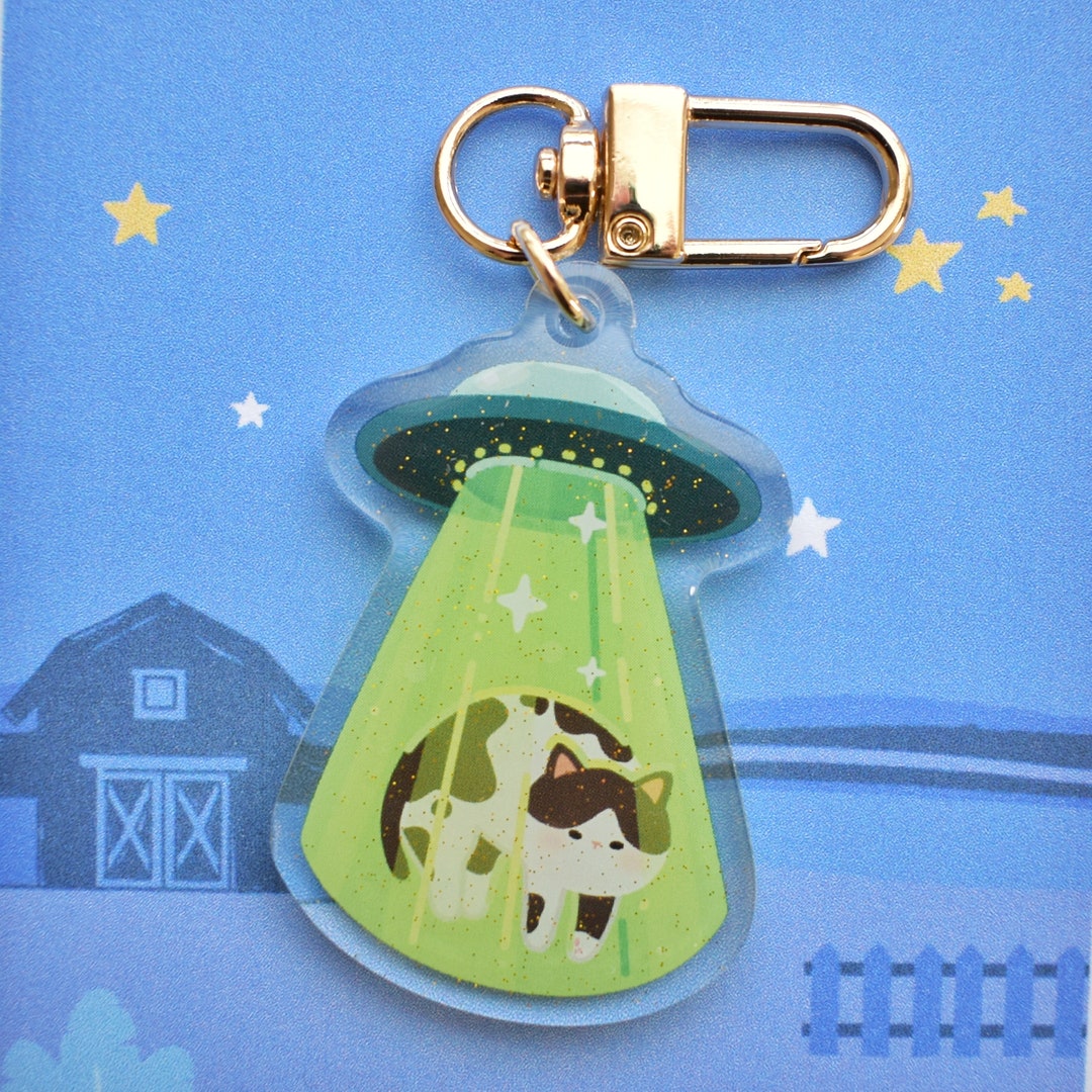 Mini Moo UFO Abduction Acrylic Charm With Sparkles - Etsy