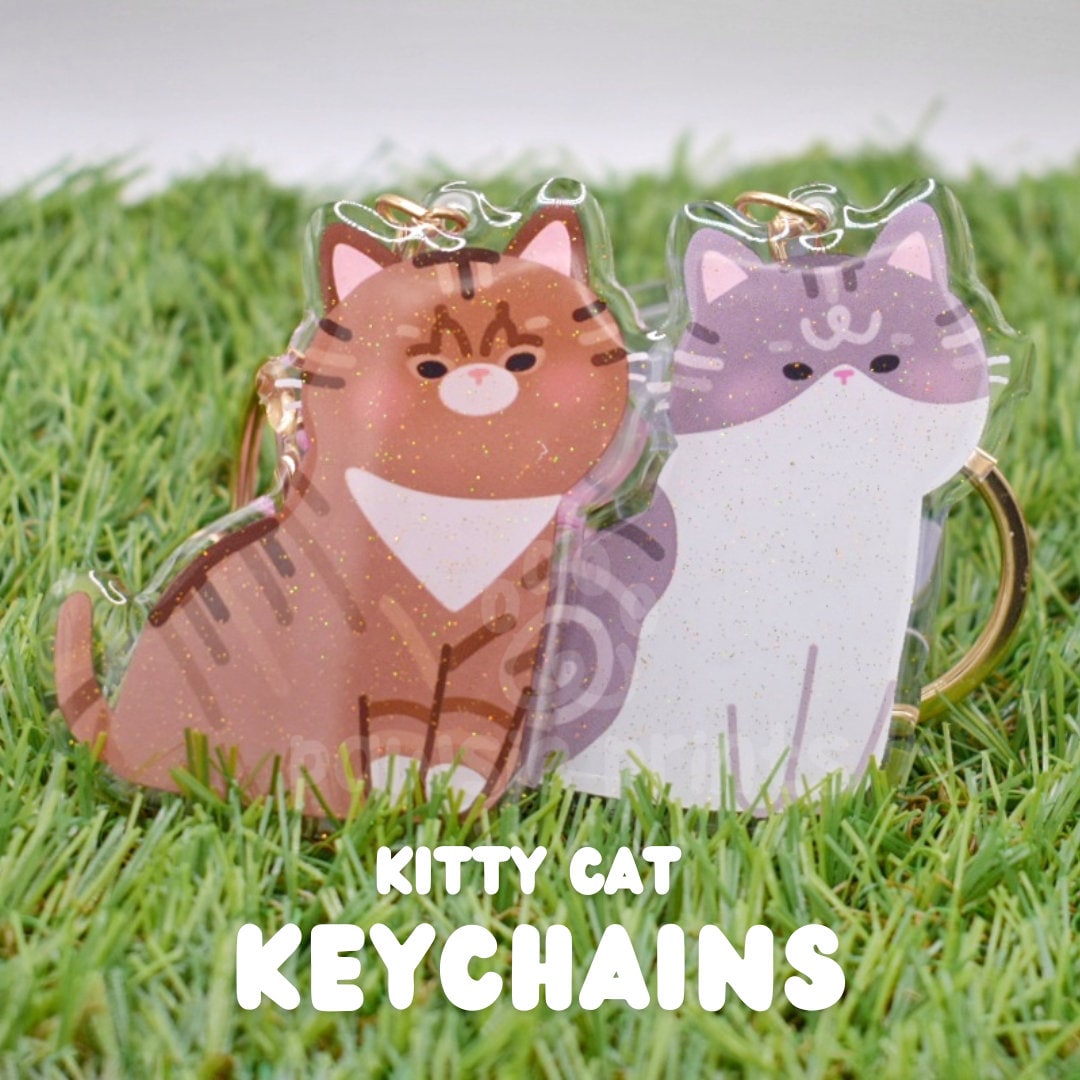 Kitty Cat Acrylic Keychain With Sparkles - Etsy