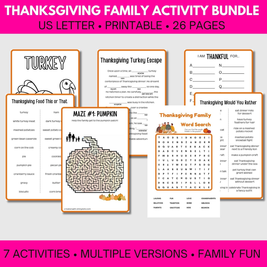 Thanksgiving Family Activity Bundle | Thanksgiving Games Printable for ...