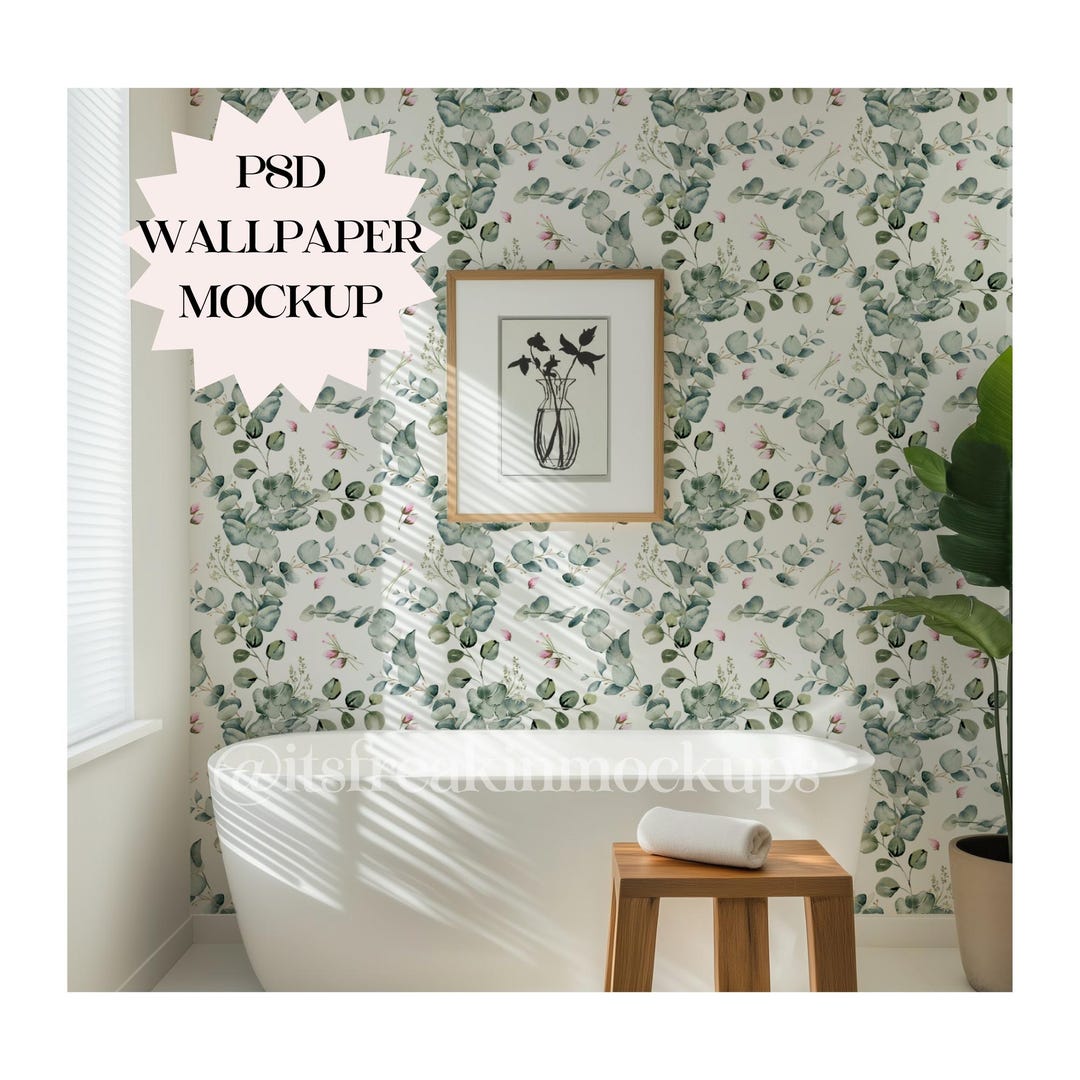 Bathroom Wallpaper Mockup, PSD Wallpaper Mockup, Drag and Drop PSD, PSD ...