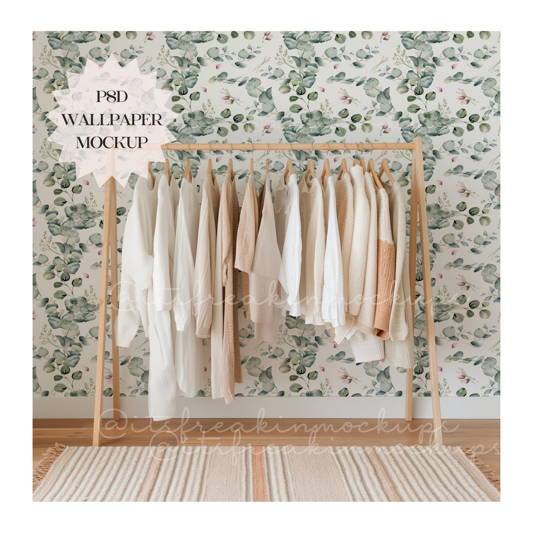 Clothing Rack Wallpaper Mockup, PSD Wallpaper Mockup, Drag and Drop PSD ...