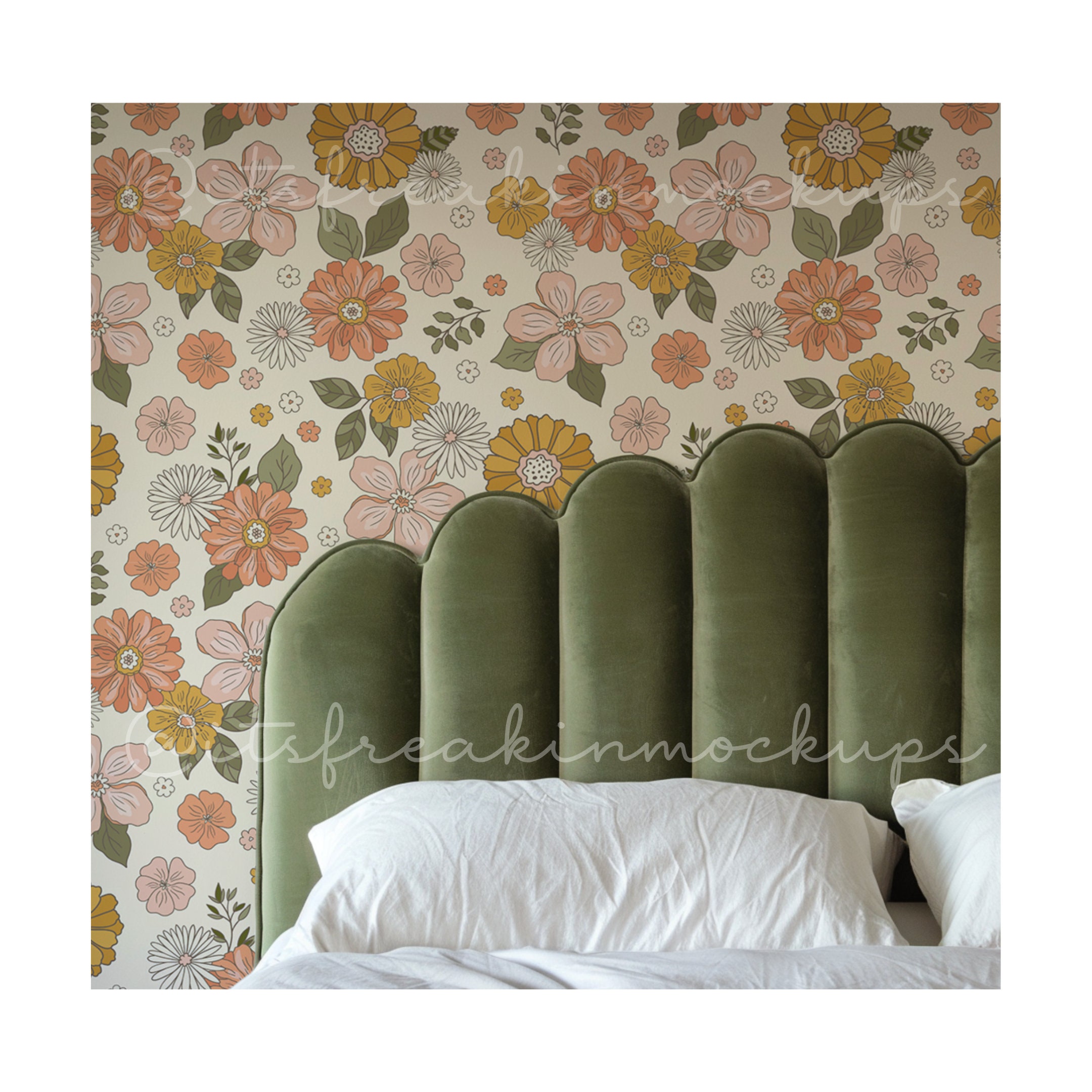 Headboard Wallpaper Mockup, PSD Wallpaper Mockup, Drag & Drop PSD, PSD ...