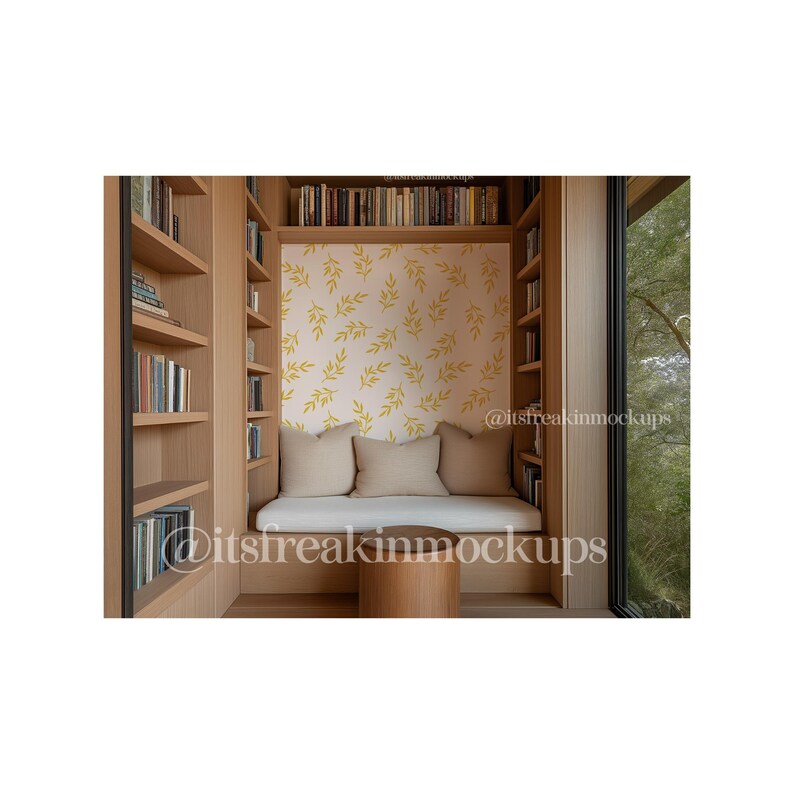 Reading Nook Wallpaper Mockup: Living Room PSD Template, Blank Wall ...