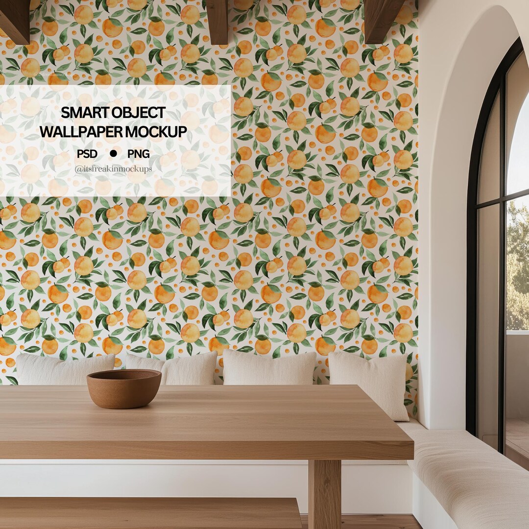 Kitchen Nook Wallpaper Mockup PSD, Contemporary Dining Nook Wallpaper ...