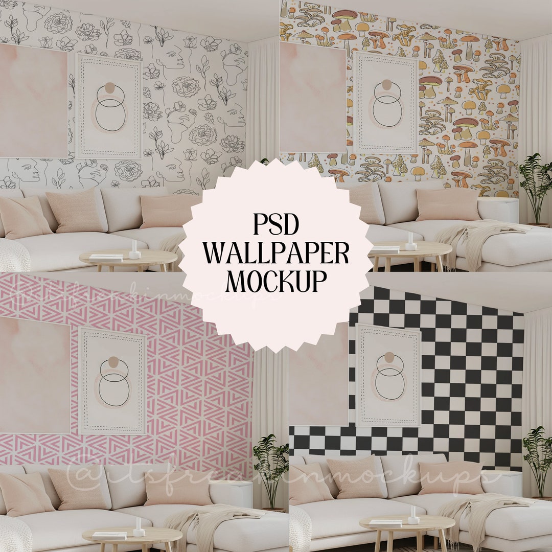 Living Room Wallpaper Mockup, PSD Wallpaper Mockup, Wall Mockup, PSD ...