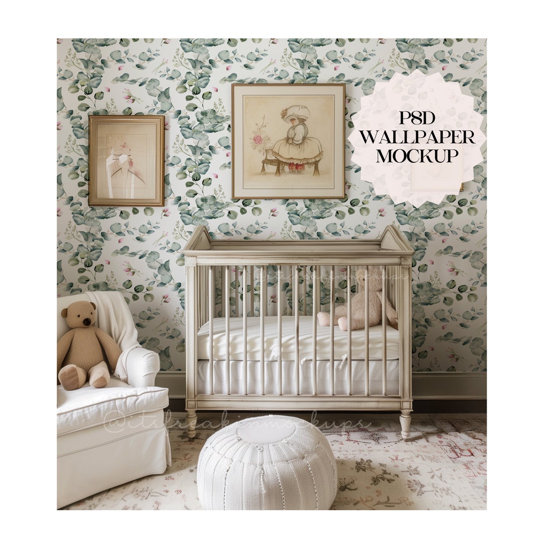 Nursery Wallpaper Mockup, PSD Wallpaper Mockup, Drag and Drop PSD, PSD ...