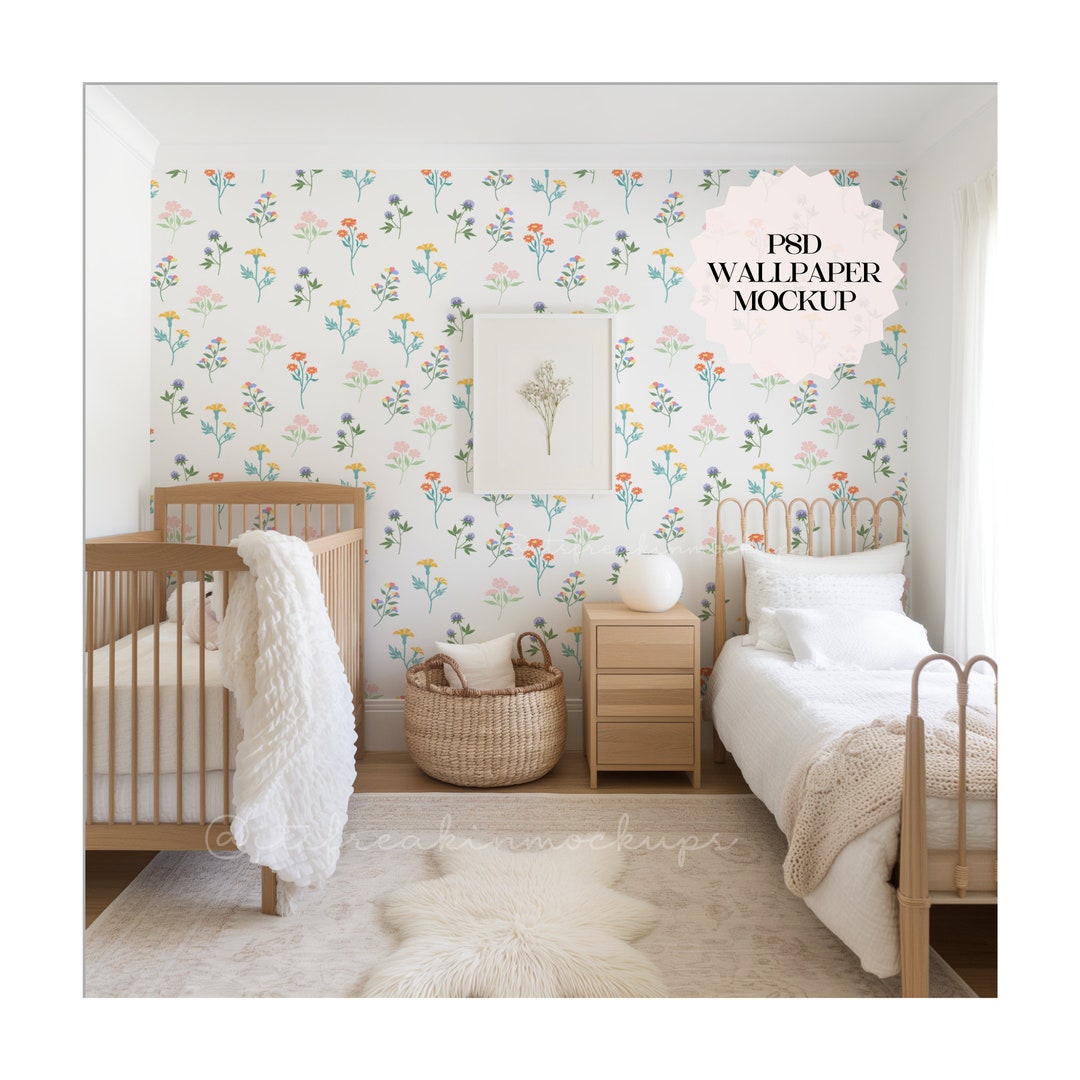 Nursery Wallpaper Mockup, PSD Wallpaper Mockup, Drag and Drop PSD, PSD ...
