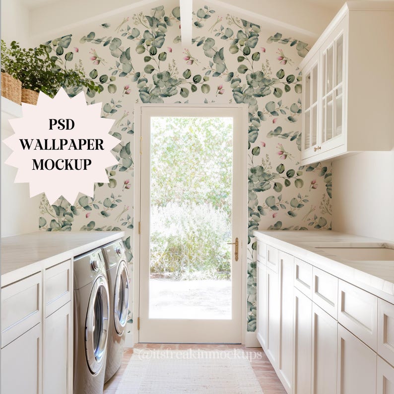 Laundry Room Wallpaper Mockup: Modern Farmhouse Laundry Room Wallpaper ...
