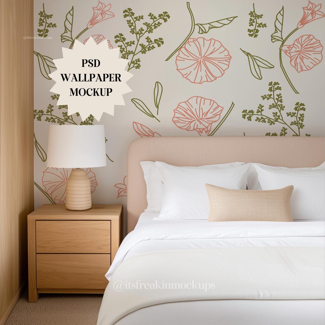 Contemporary Bedroom Wallpaper Mockup PSD, Kids Room Wallpaper Mockup ...