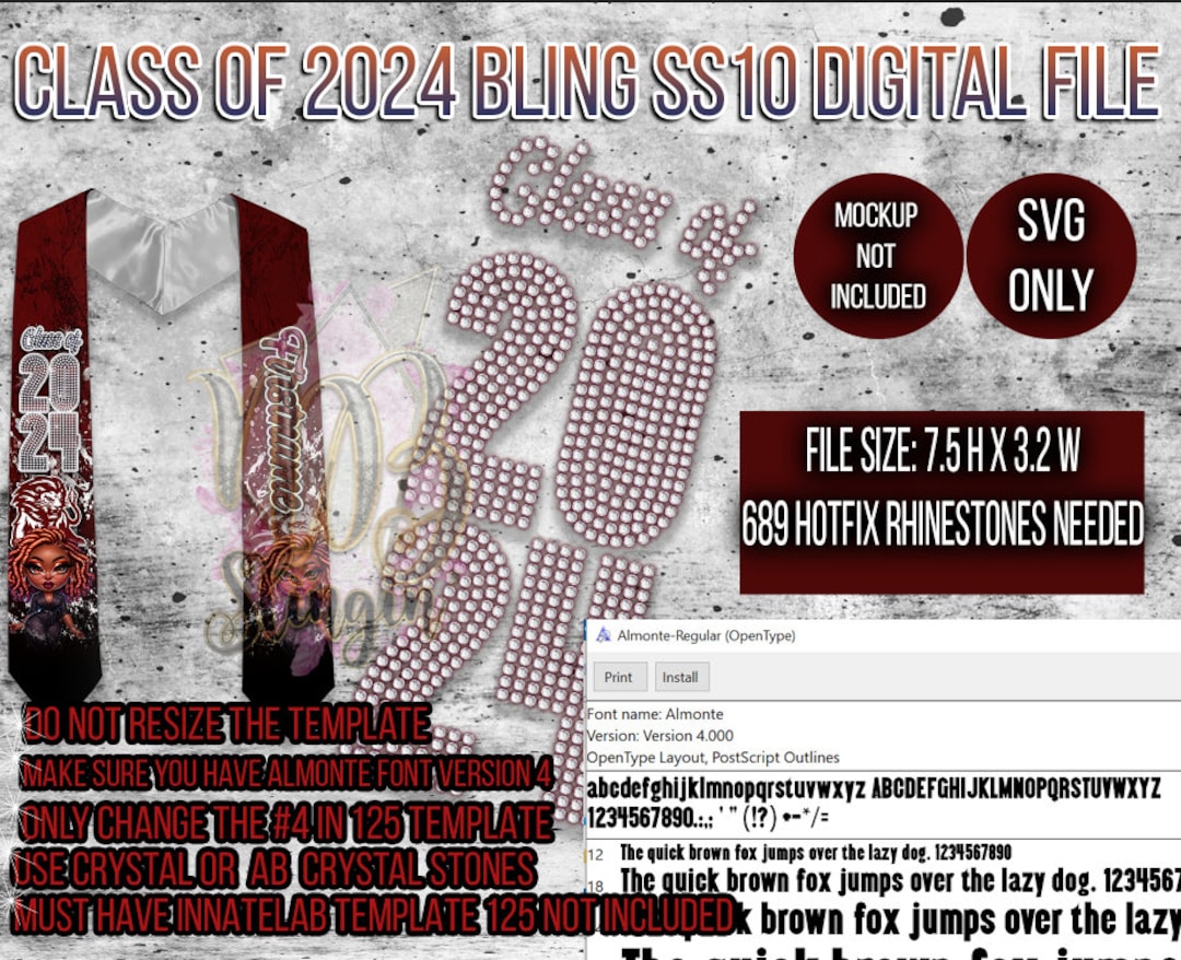 Graduation Stole Digital File Class of 2024 SS10 Rhinestone SVG ONLY ...