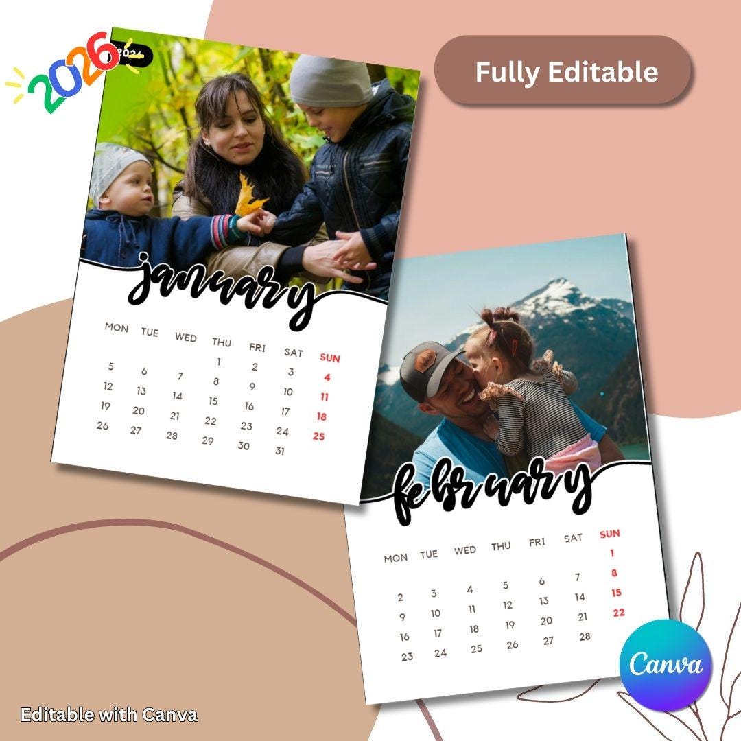 Personalized 2026 Photo Calendar Template: Custom Canva Design (digital ...