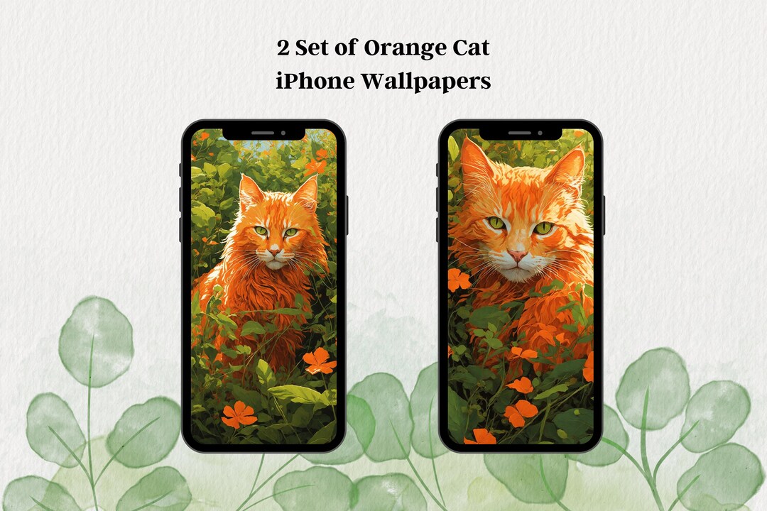2 Set of Orange Cat iPhone Wallpapers, Digital Download Phone Decor - Etsy