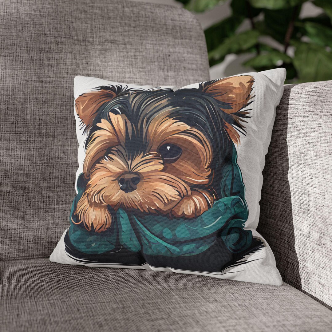 Yorkie Puppy Illustration Pillowcase | Cute Dog Art, Square Throw ...
