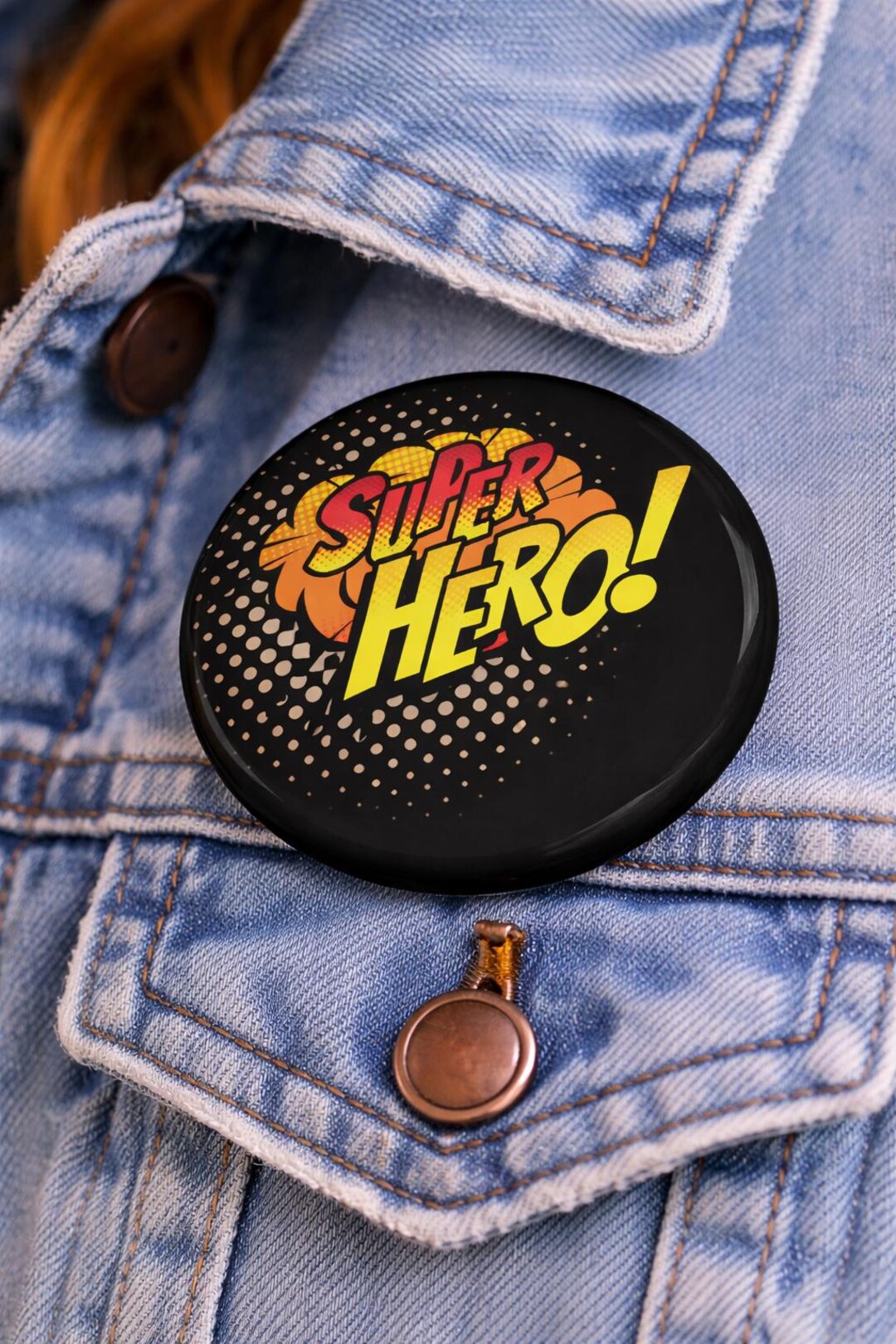 Super Hero Button Pin Comic Style Badge | Pop Art Pin | Fun Gift for ...