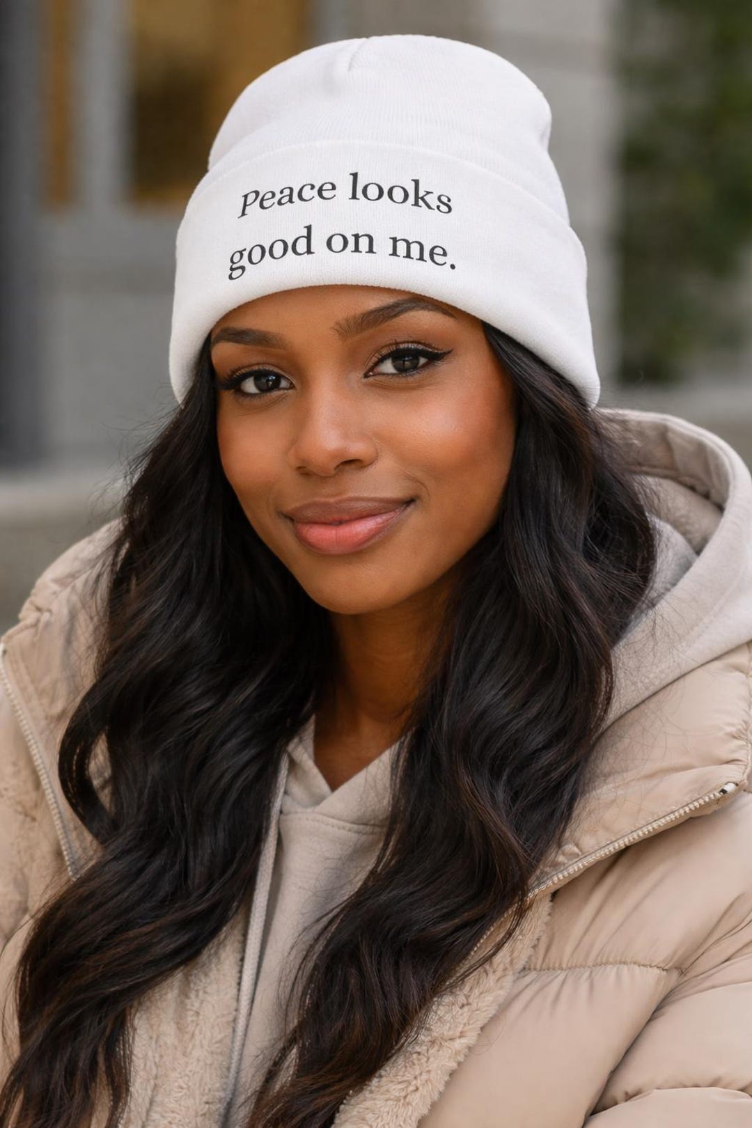 Peace Looks Good on Me Knit Beanie | Embroidered Cuff Beanie | Winter ...