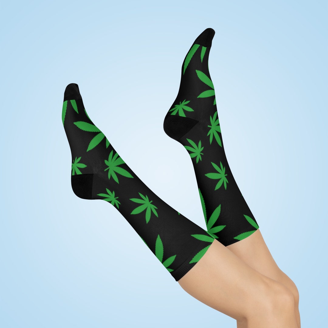 Weed Leaf Socks Cushioned Crew Socks. 420 Friendly Socks, Weed Leaf ...