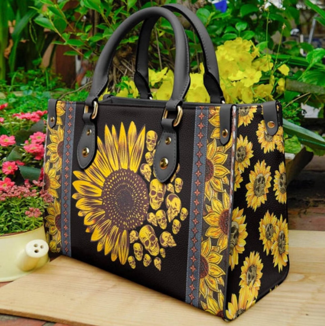 Sunflower Leather Bag,custom Leather Bag,sunflower Lover Handbag ...