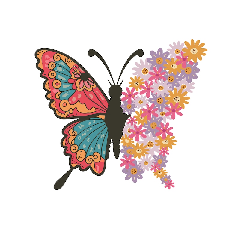 Butterfly Flower Svg, Butterfly Tshirt, Floral Butterfly Svg, Butterfly ...