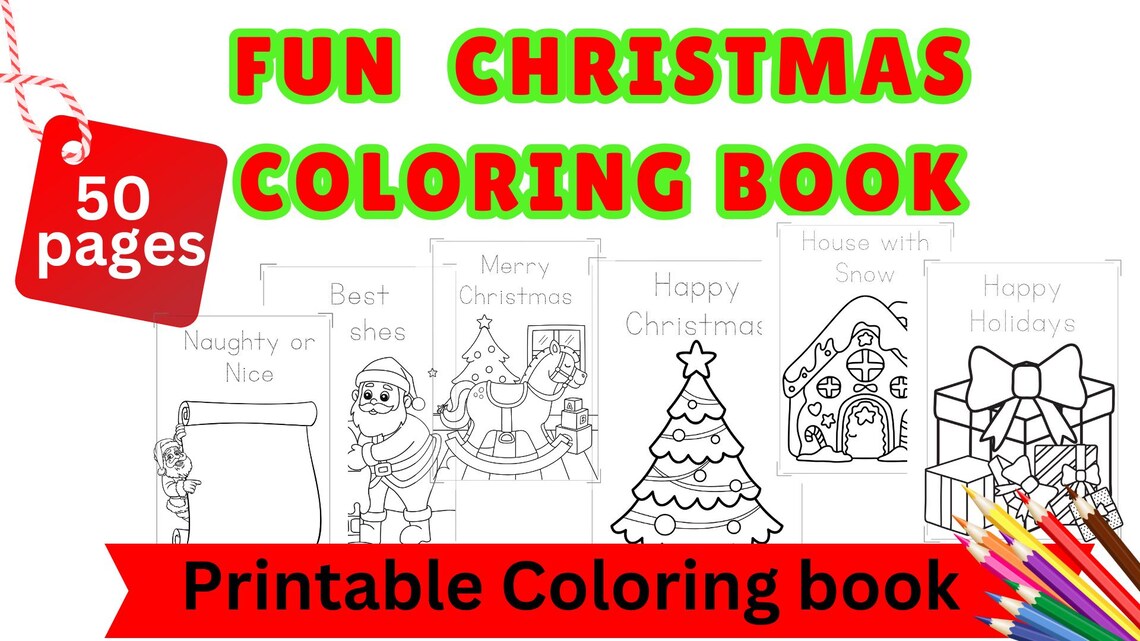 Kids Christmas Coloring Pages, Christmas Activity, 50 Printable ...