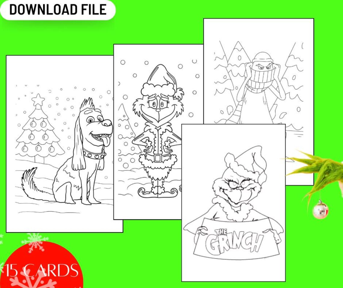 Grinch Christmas Coloring Pages: 15 Kids Printable Activities (digital ...