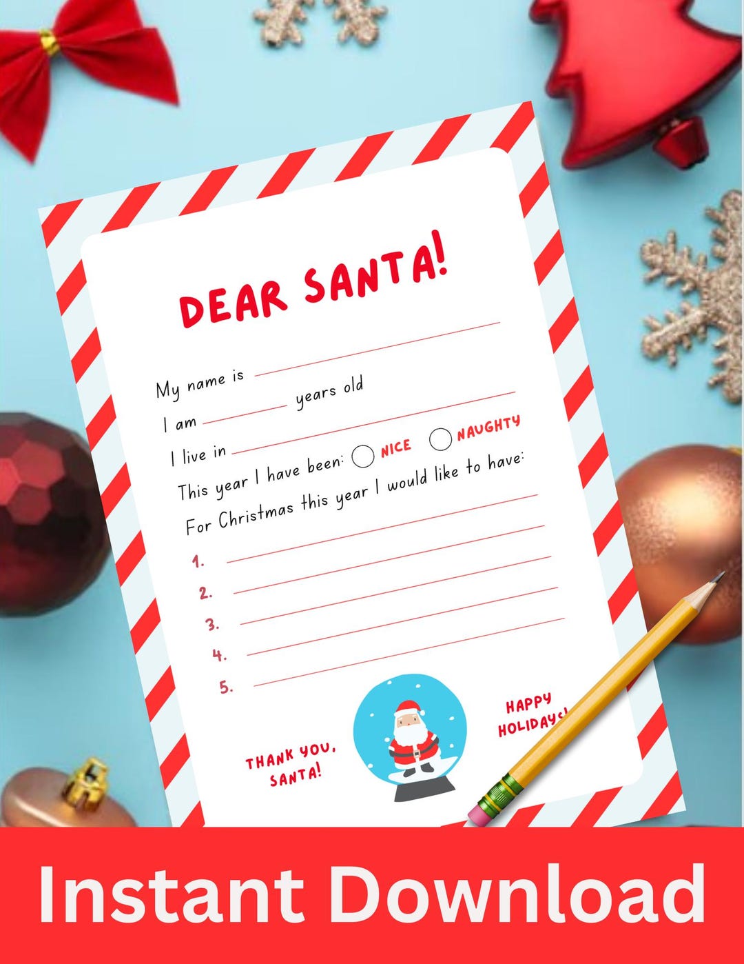 Kids Letter to Santa, Printable Letter to Santa Claus, Kids Christmas ...
