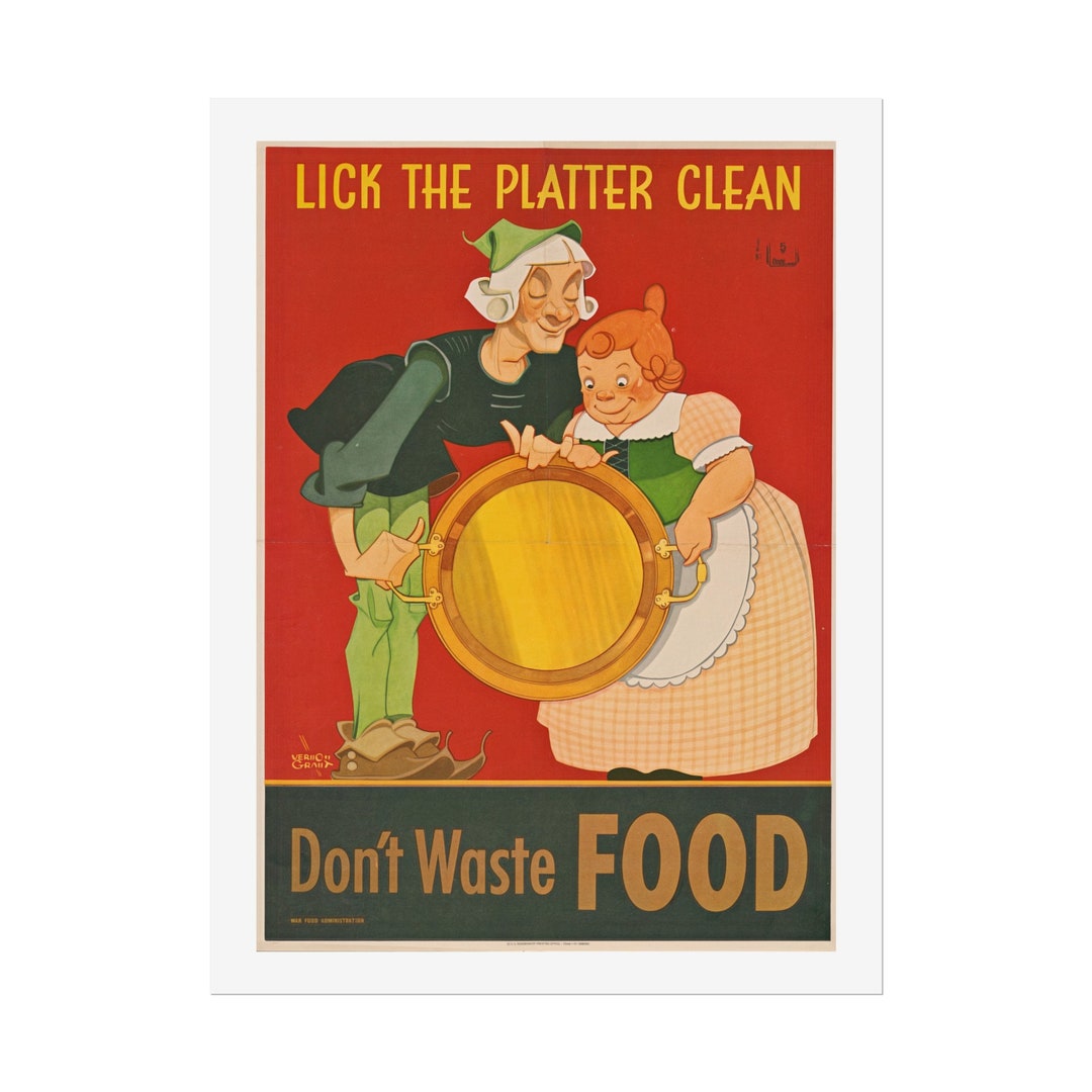 Vintage Poster: Don't Waste Food, Lick the Platter Clean - Etsy