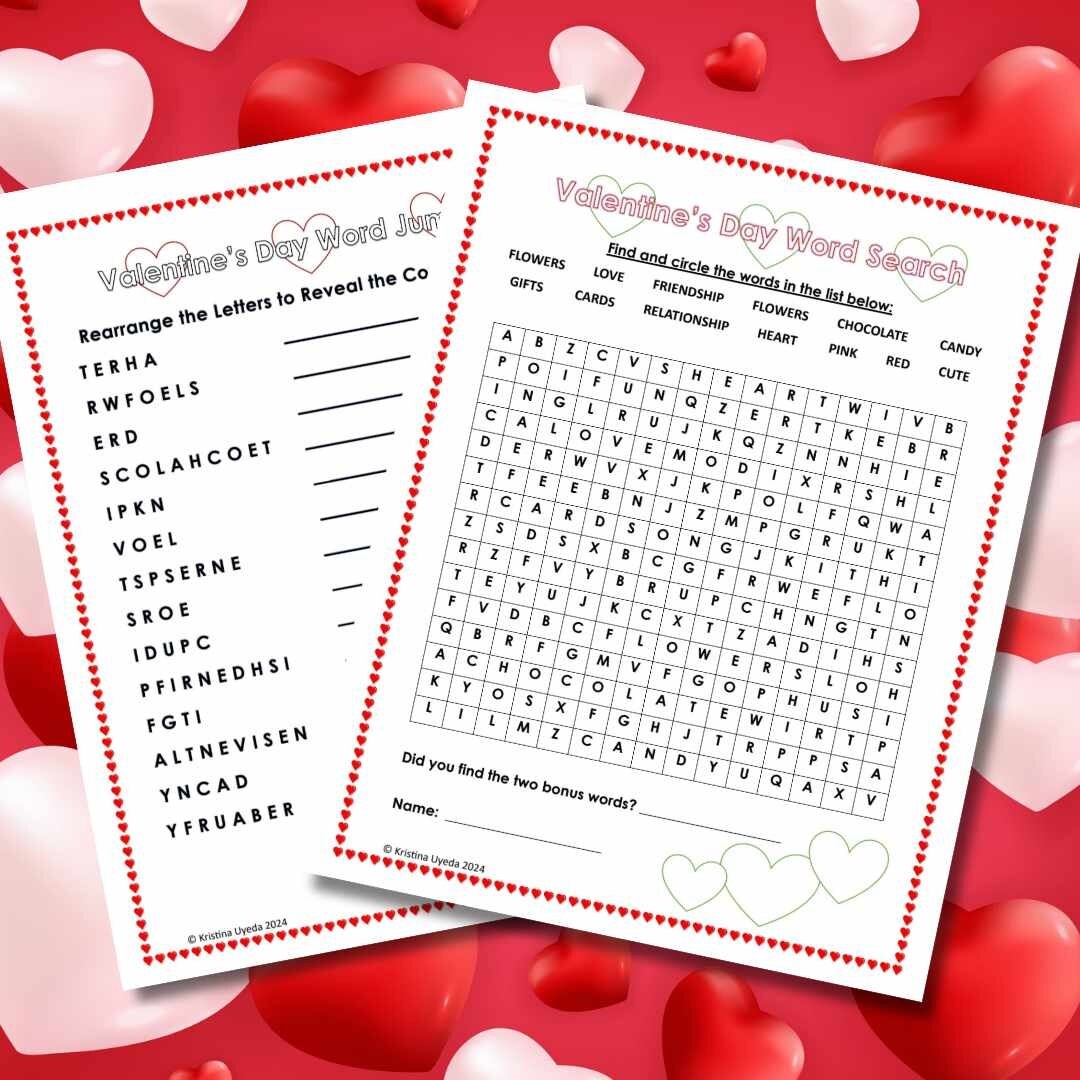 Printable Valentines Day Word Search, Valentines Word Jumble ...